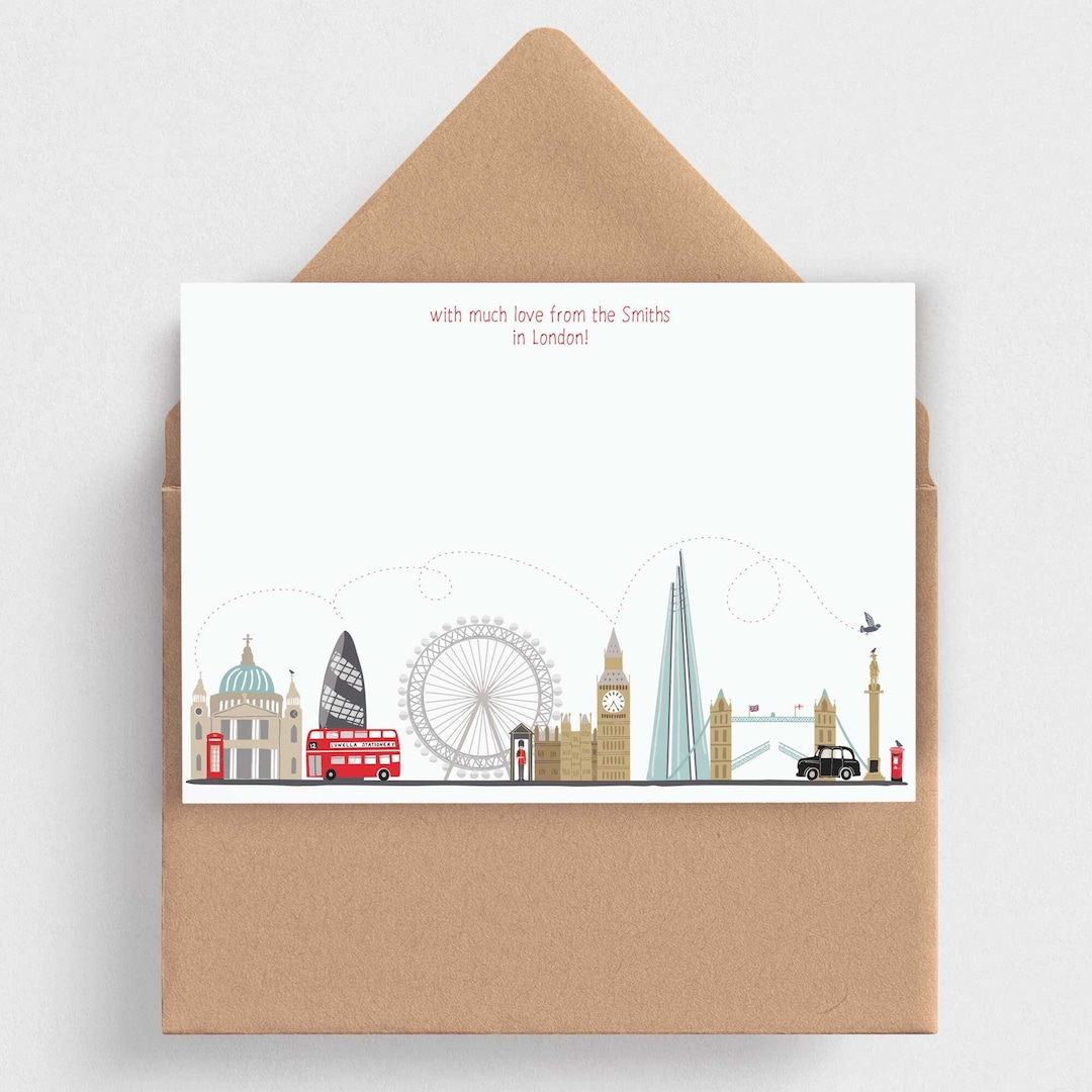 Personalised London Skyline Note Card Set: Custom Stationery, A6 Note ...
