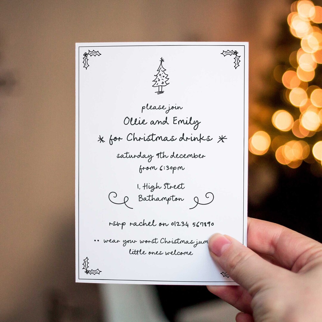 Handwritten Christmas Party Invitations Personalised Christmas Drinks ...