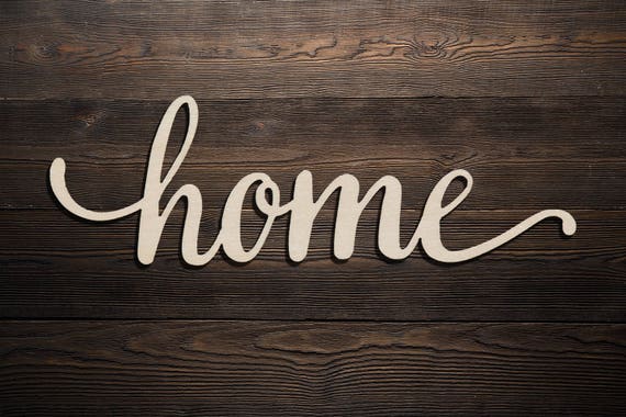 Home Script Word Home Wood Sign Wooden Words Sign Art | Etsy