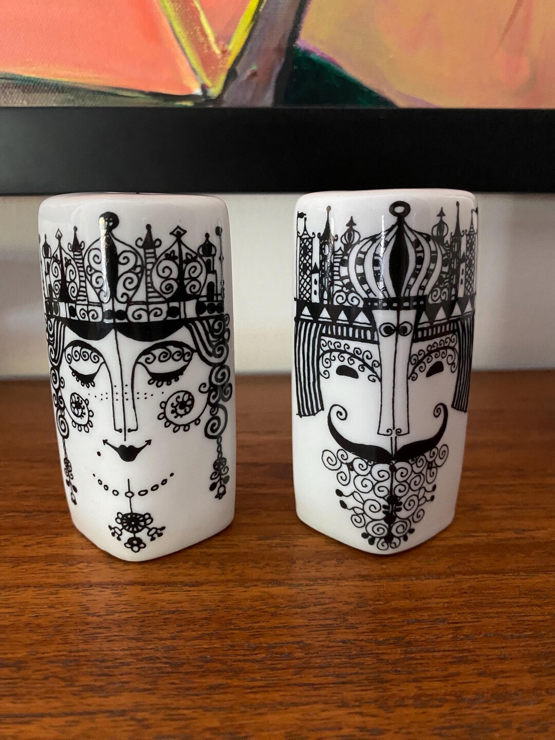 Vintage Porsgrund Norway Porcelain Kind & Queen Salt and Pepper Shaker ...