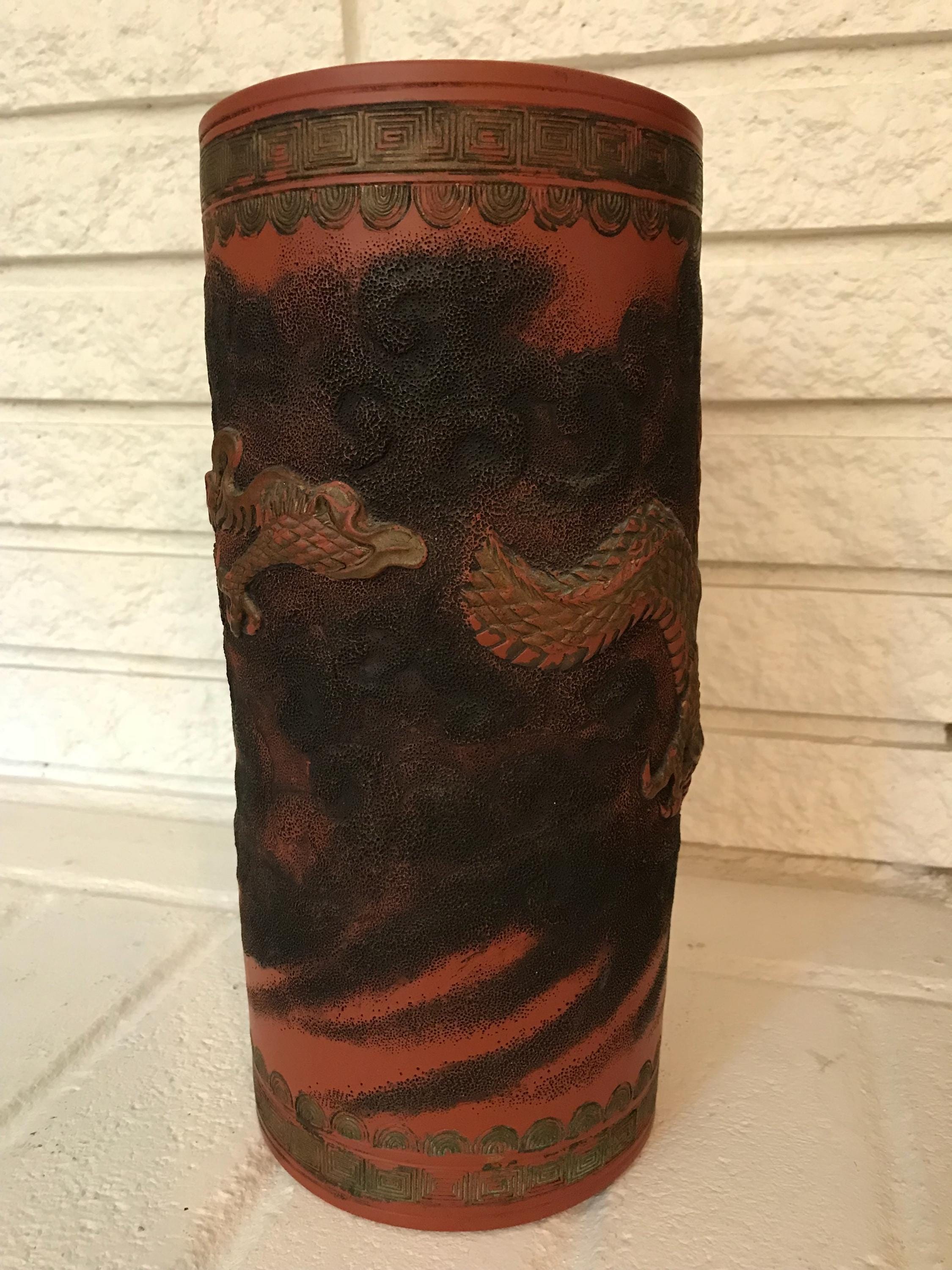 Vintage Japanese Tokoname Yaki Ware “dragon Ware” Vase Red Clay - Etsy