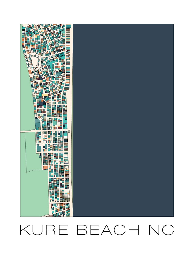 Kure Beach NC Map Art Print: Abstract Beach House Decor - Etsy