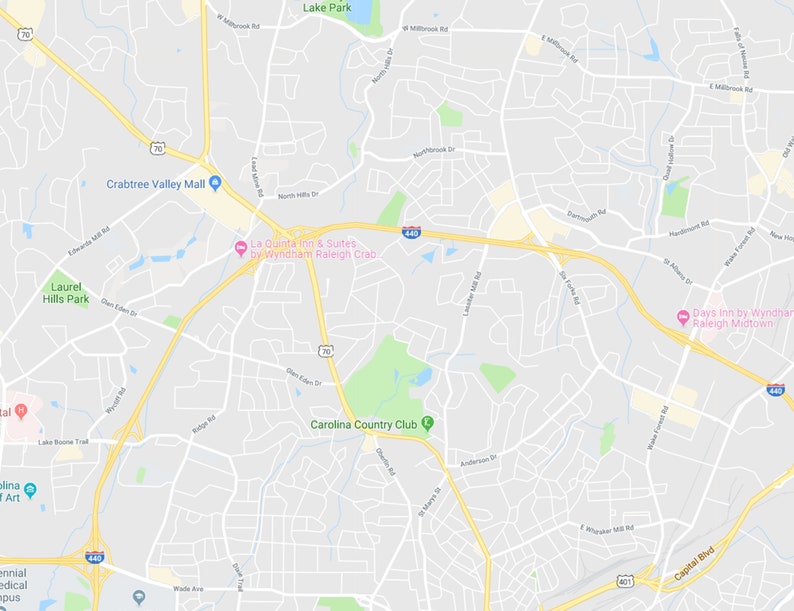 Midtown Raleigh NC Map Art Prints including North Hills and | Etsy