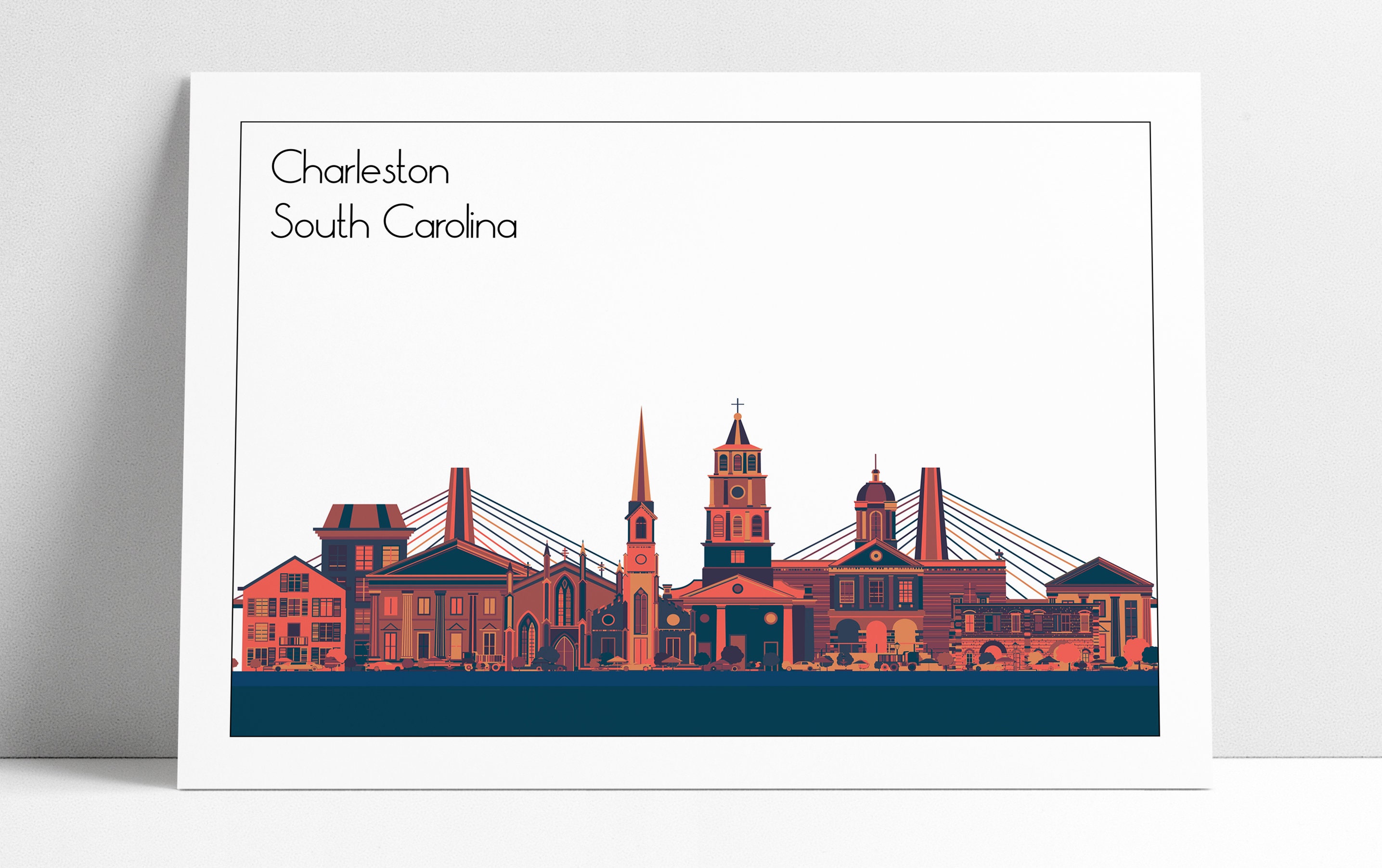 Charleston SC Cityscape Skyline Wall Art Print Home Decor | Etsy