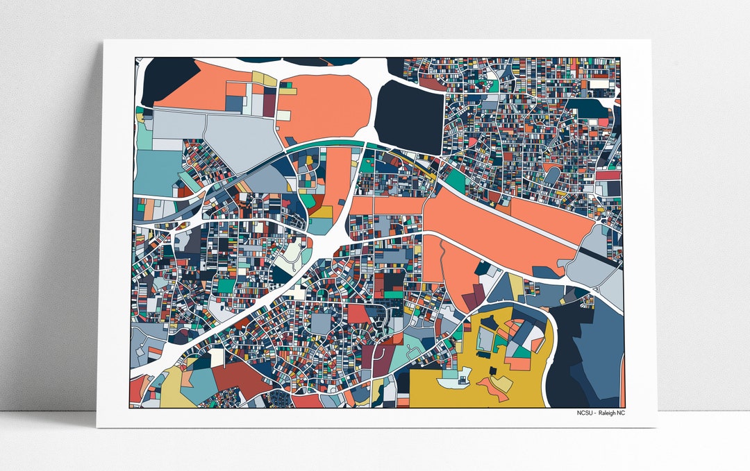 NCSU Campus Raleigh NC Map Art Print, North Carolina State University ...