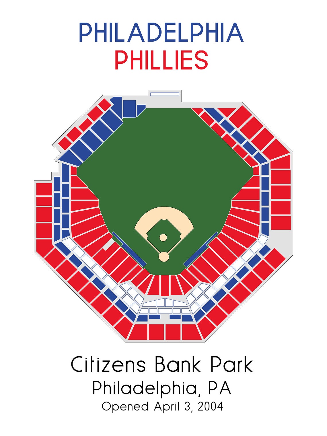 Philadelphia Phillies MLB Stadium Map Ballpark Map Baseball | Etsy