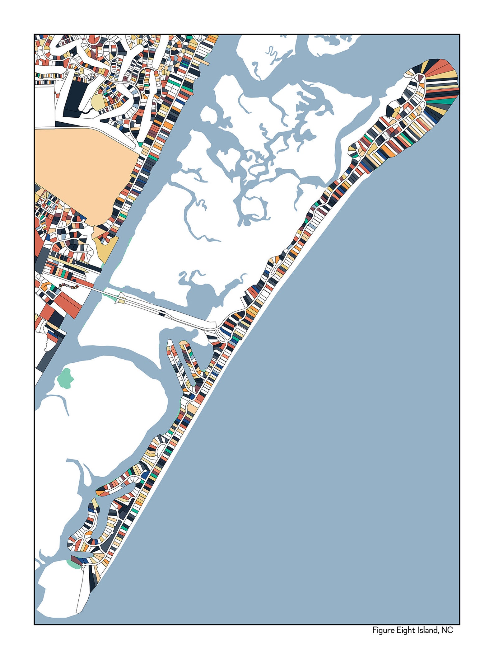 Figure Eight Island NC Map Art Print: Abstract Coastal Carolina Decor ...