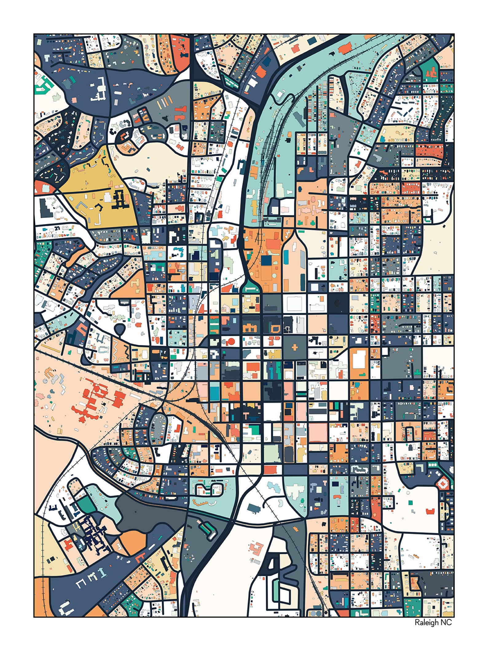 Raleigh Buildings City Streets Wall Art Map Print Poster | Etsy