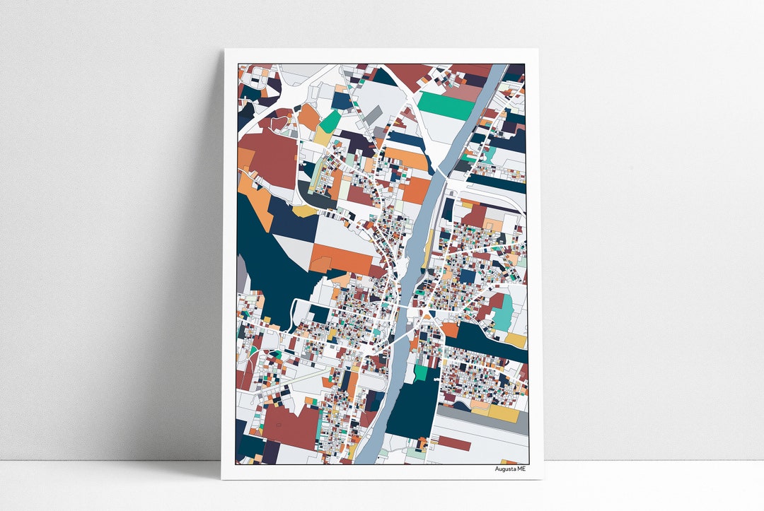 Augusta Maine Map Art Print: Abstract Cityscape Wall Decor - Etsy