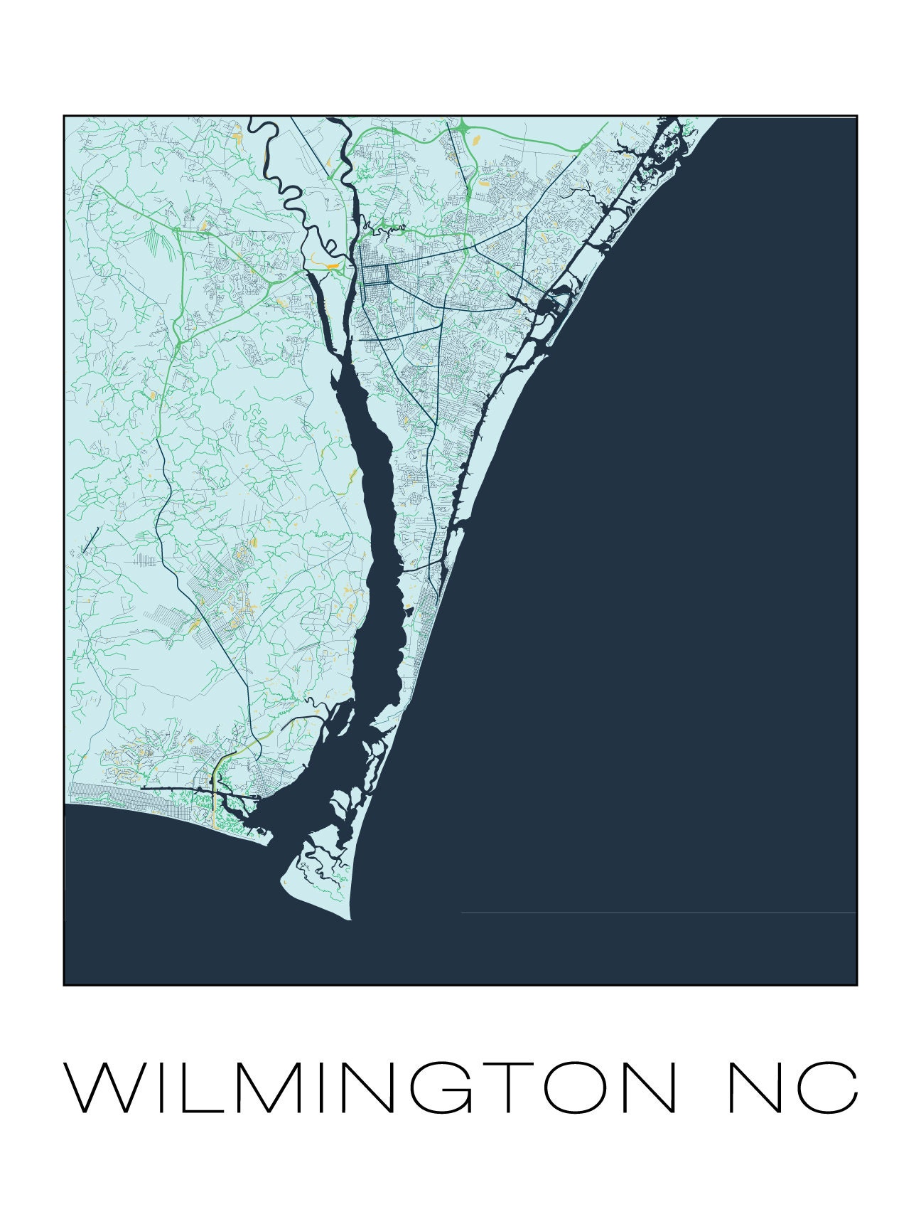 Wilmington NC Map City Streets Wilmington Map Wilmington | Etsy