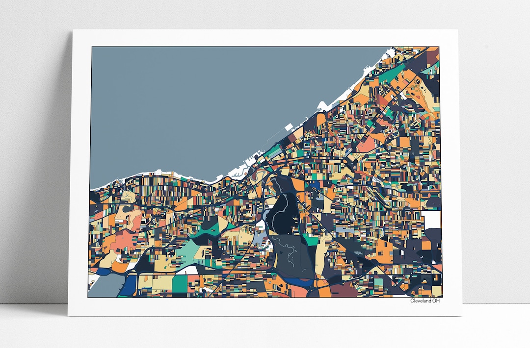 Cleveland Ohio Map Art Print: Abstract Cityscape Wall Decor - Etsy