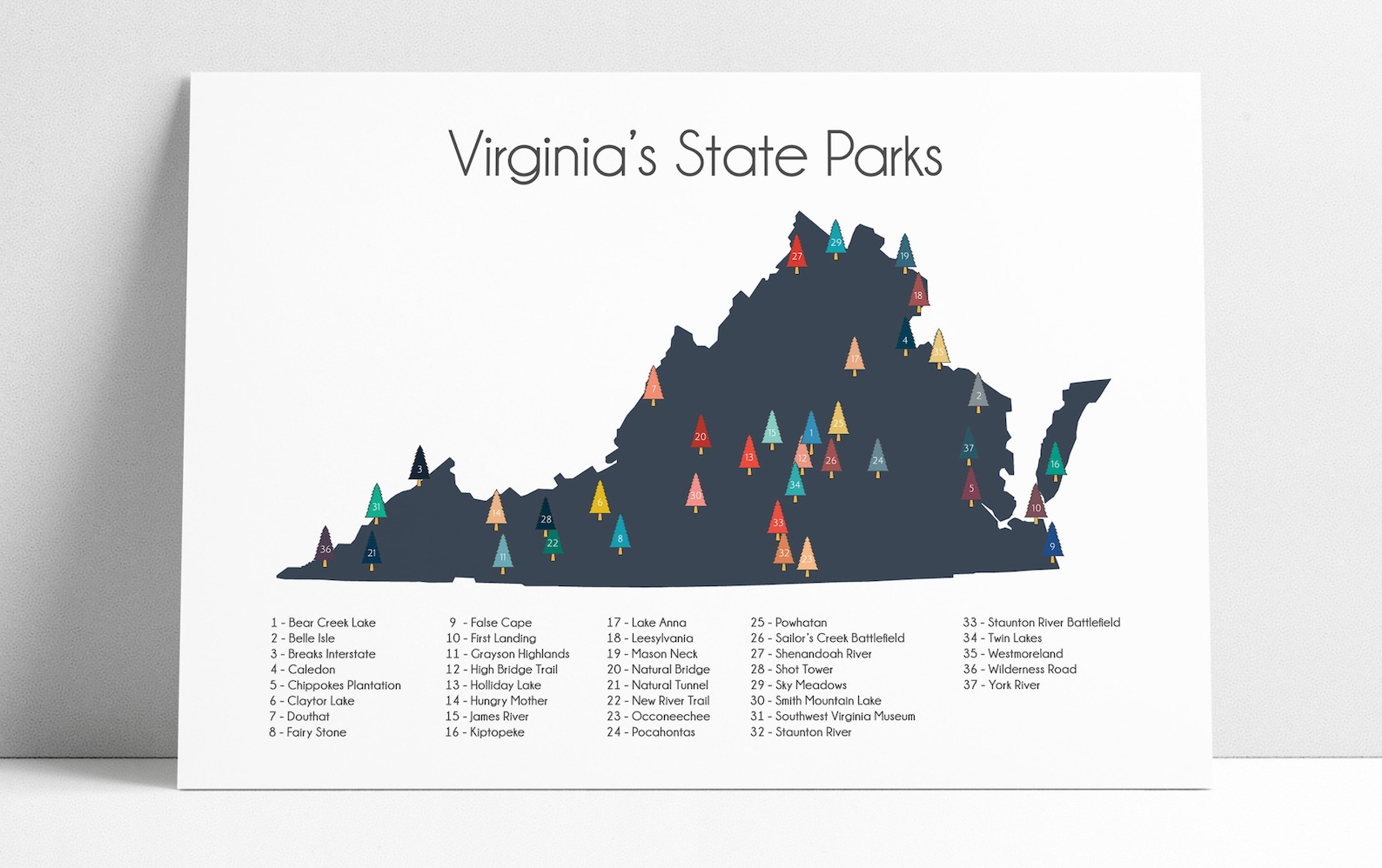Virginia's State Parks VA State Parks Checklist Map | Etsy