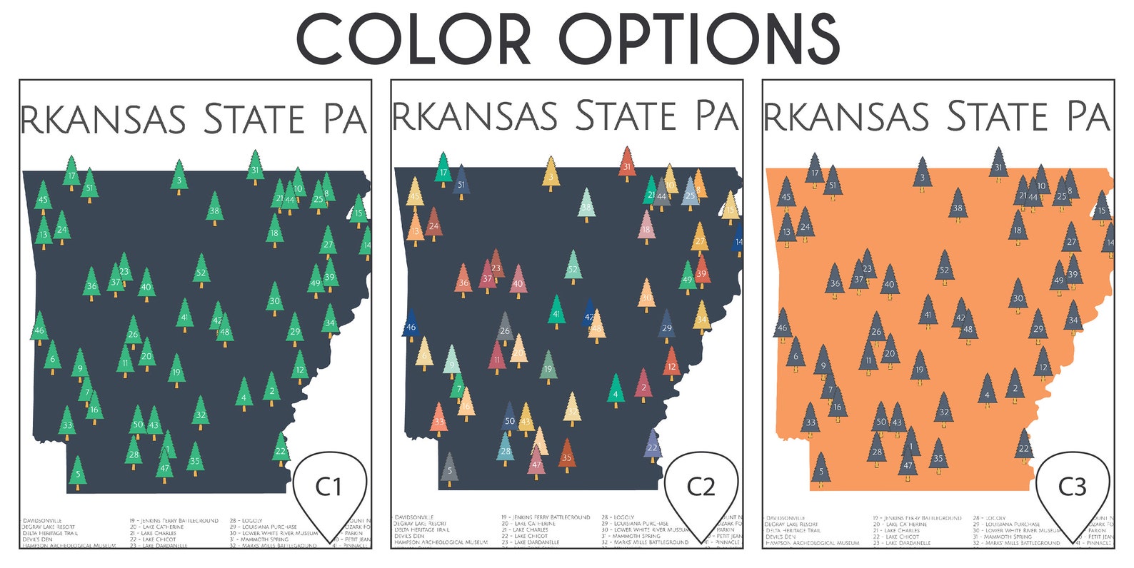 Arkansas State Parks Map List Poster - Etsy