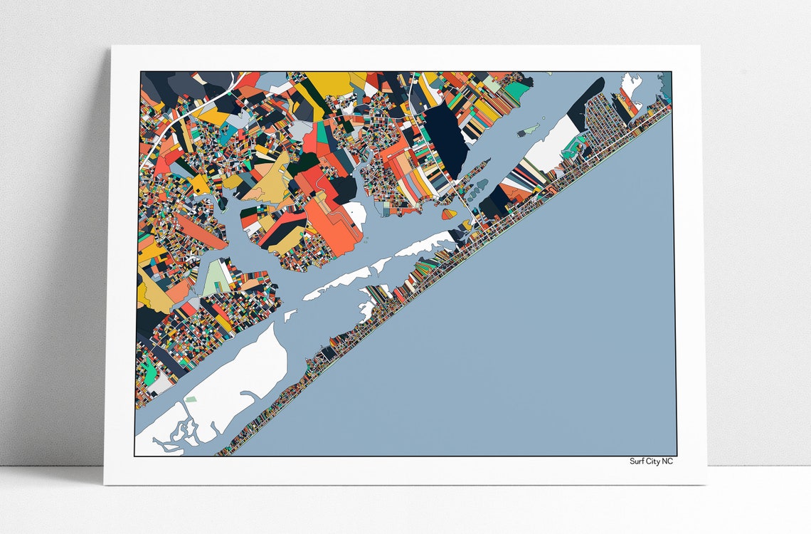 Surf City NC Beach House Map Print Poster Surf City Map | Etsy