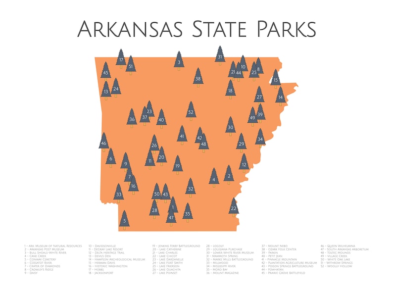 Arkansas State Parks Map List Poster - Etsy