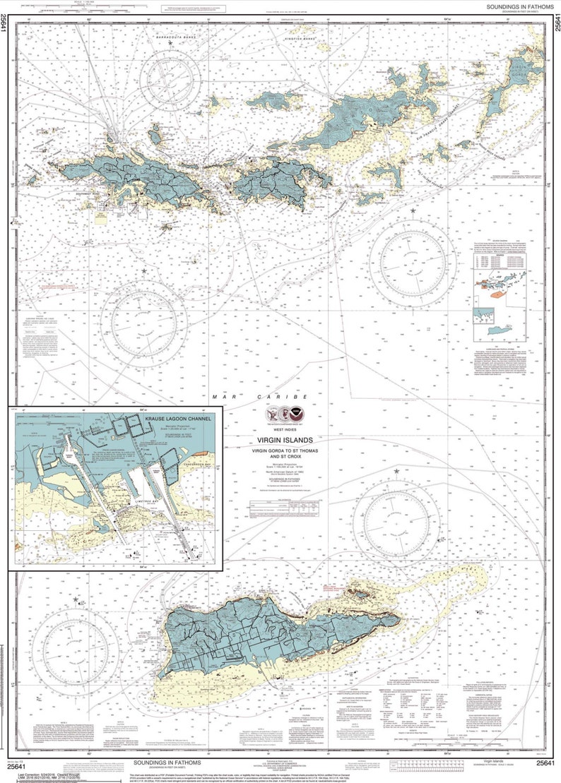 US Virgin Islands Nautical Map Art Print: Beach Cottage Decor - Etsy