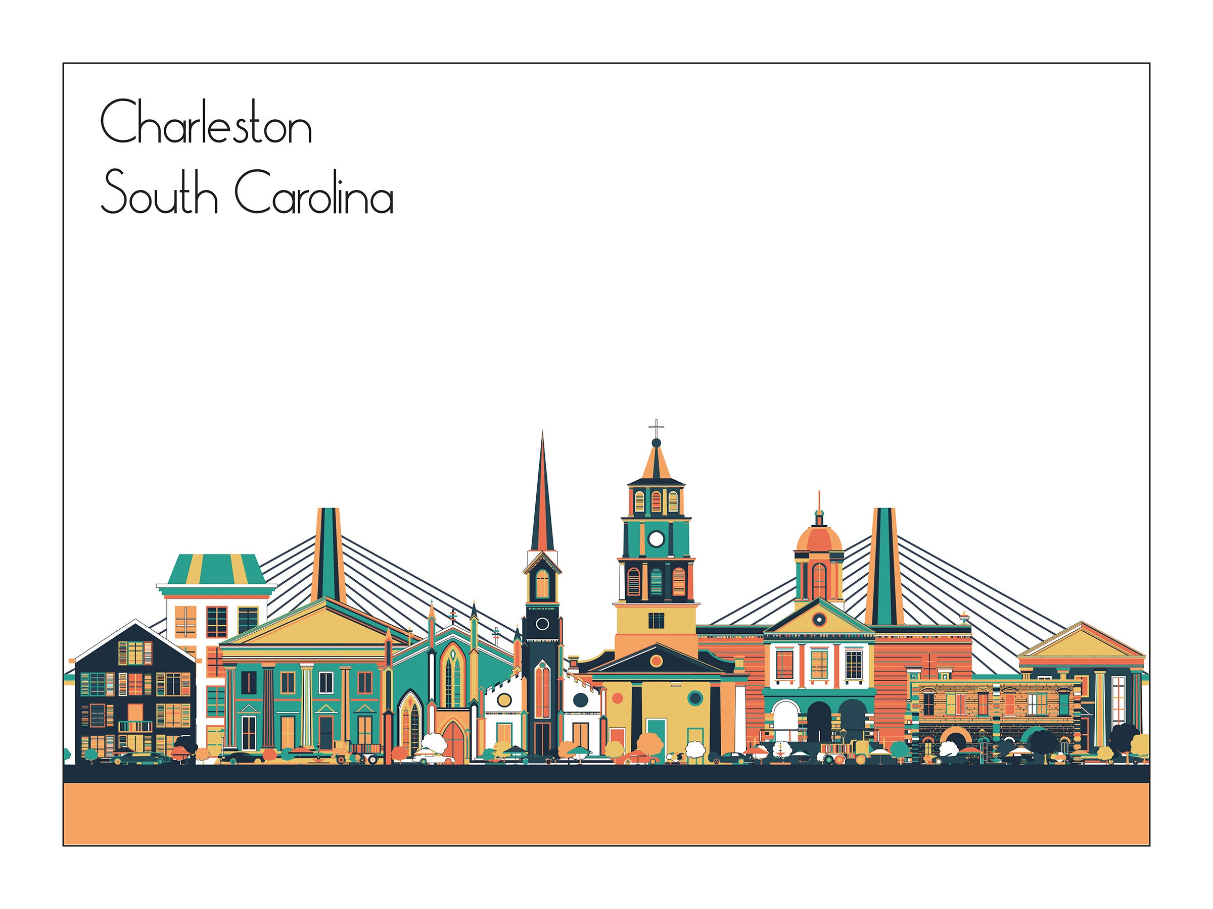 Charleston SC Cityscape Skyline Wall Art Print Home Decor | Etsy