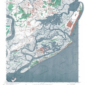 Folly Beach SC Vintage Map Art Print, James Island SC Map Art Beach ...