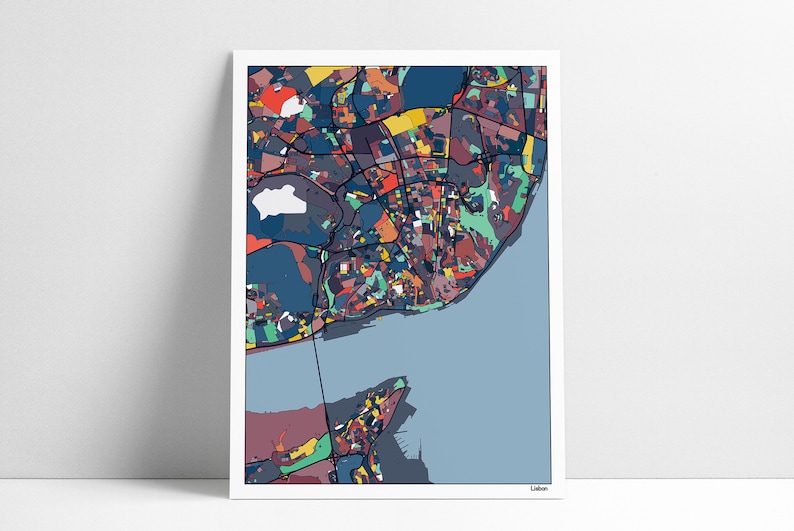 Lisbon City Map Art Print: Abstract Portugal Streets - Etsy