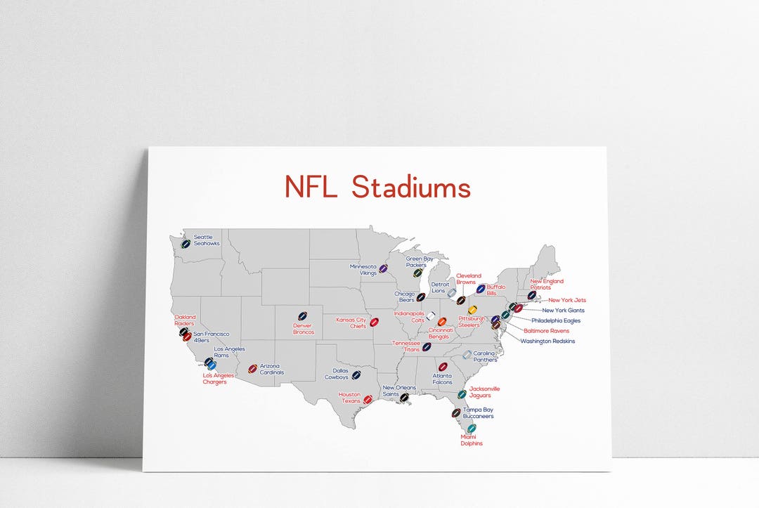 NFL Stadiums Map Man Cave Football Stadiums Print Football Fan ...