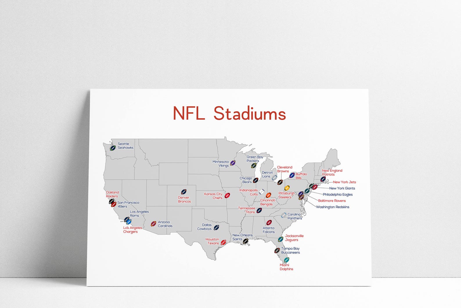 NFL Stadiums Map Man Cave Football Stadiums Print Football Fan - Etsy
