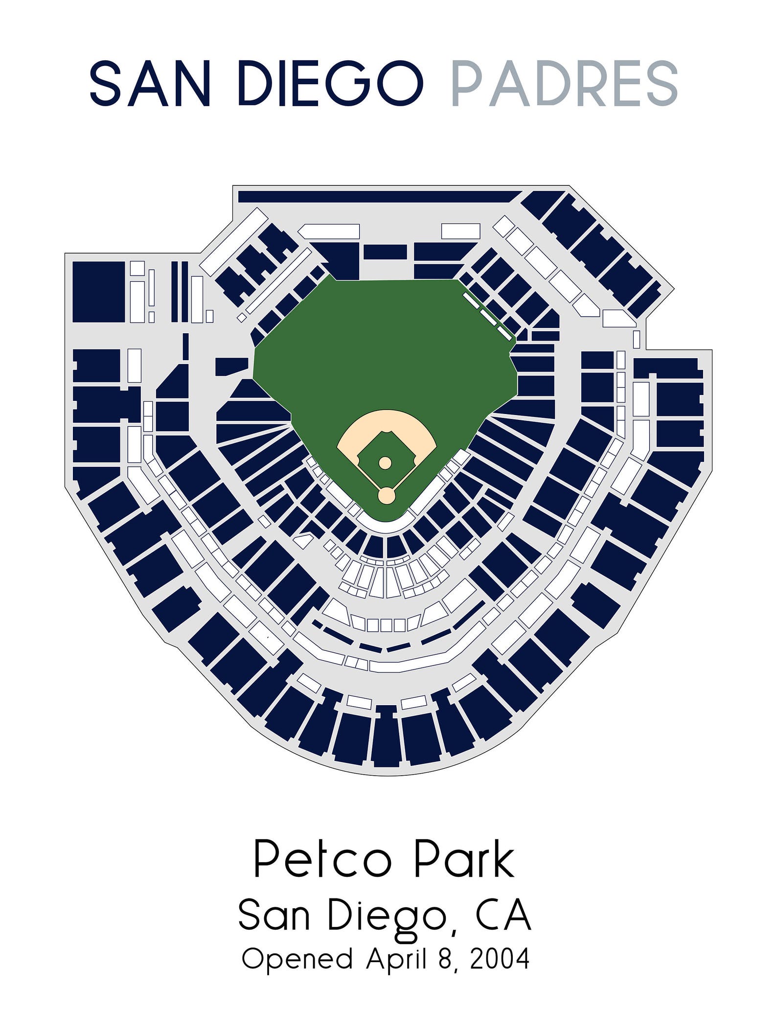 San Diego Padres Petco Park MLB Stadium Map Ballpark Map - Etsy