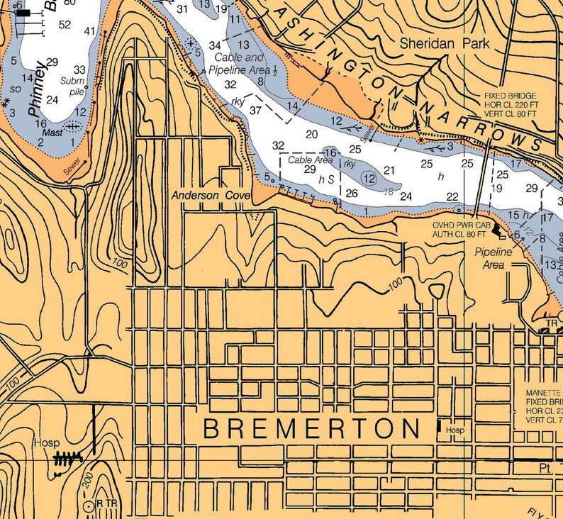 Seattle Map Art Print Seattle Washington Noaa Nautical Chart | Etsy
