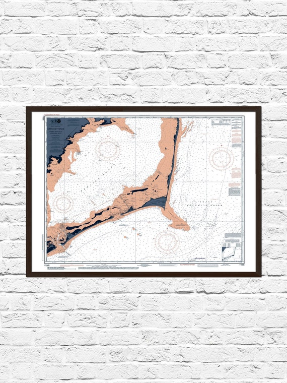 Cape Hatteras NC Outer Banks Nautical Chart Map Art Poster - Etsy