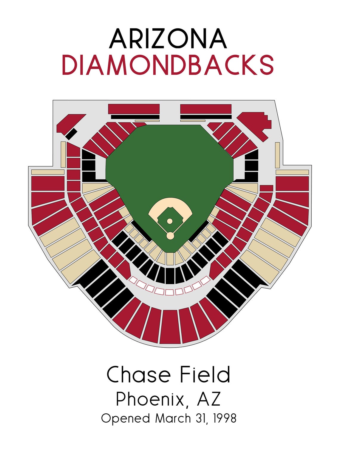 Arizona Diamondbacks Stadium Map Art Print: Chase Field Seating Chart ...