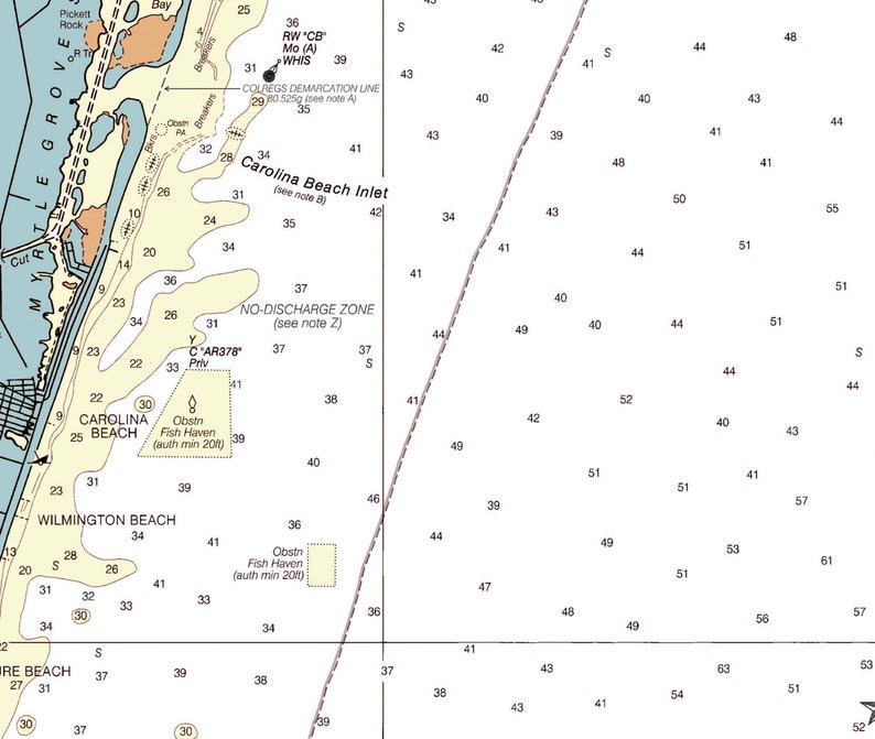 NC Coast Cape Fear River Nautical Chart Map Art Poster Print - Etsy