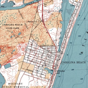 Carolina Beach NC Historic Map Art Poster Print Beach House Decor ...