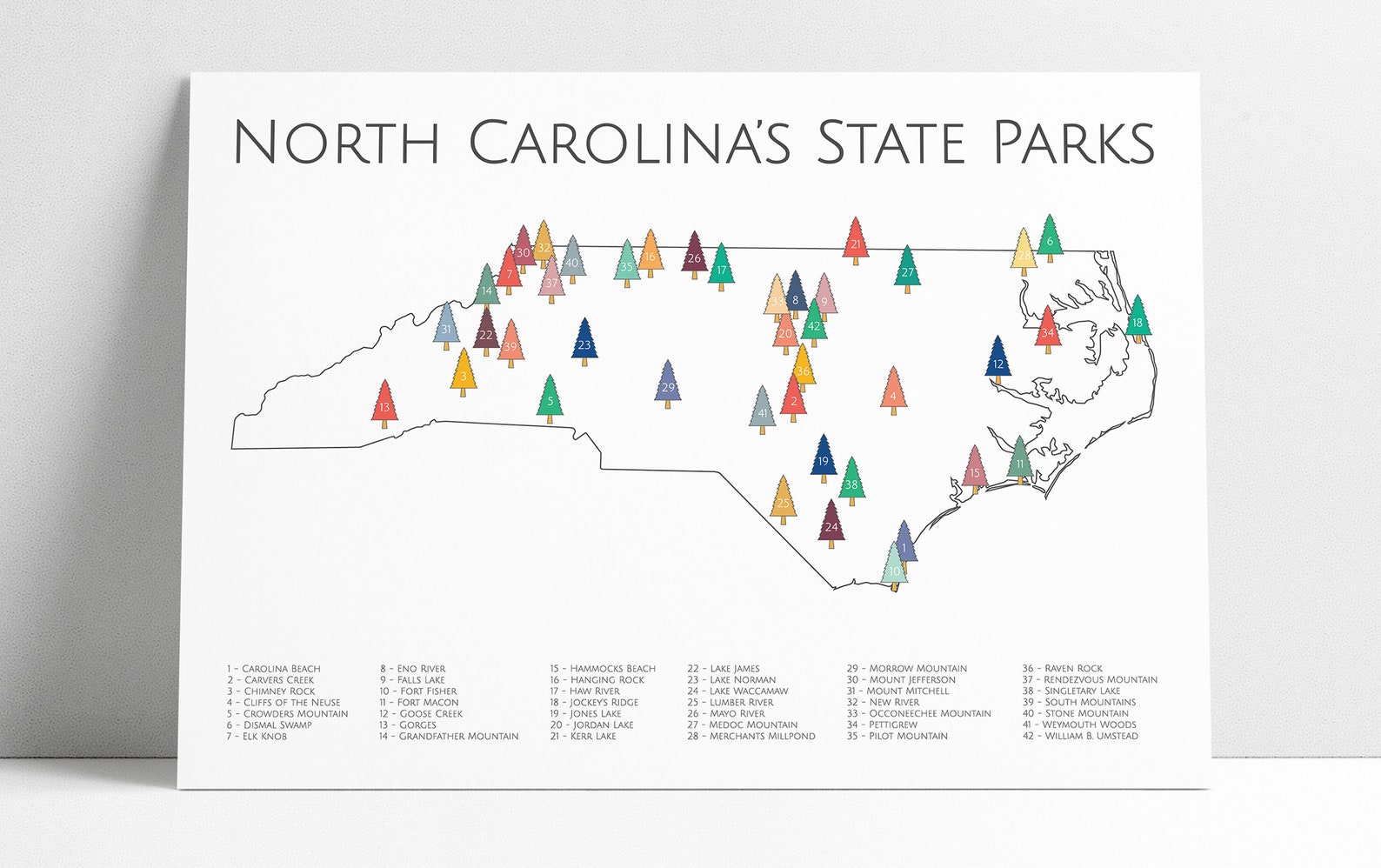 NC State Parks Map Art: North Carolina Checklist, Hiker Gift - Etsy
