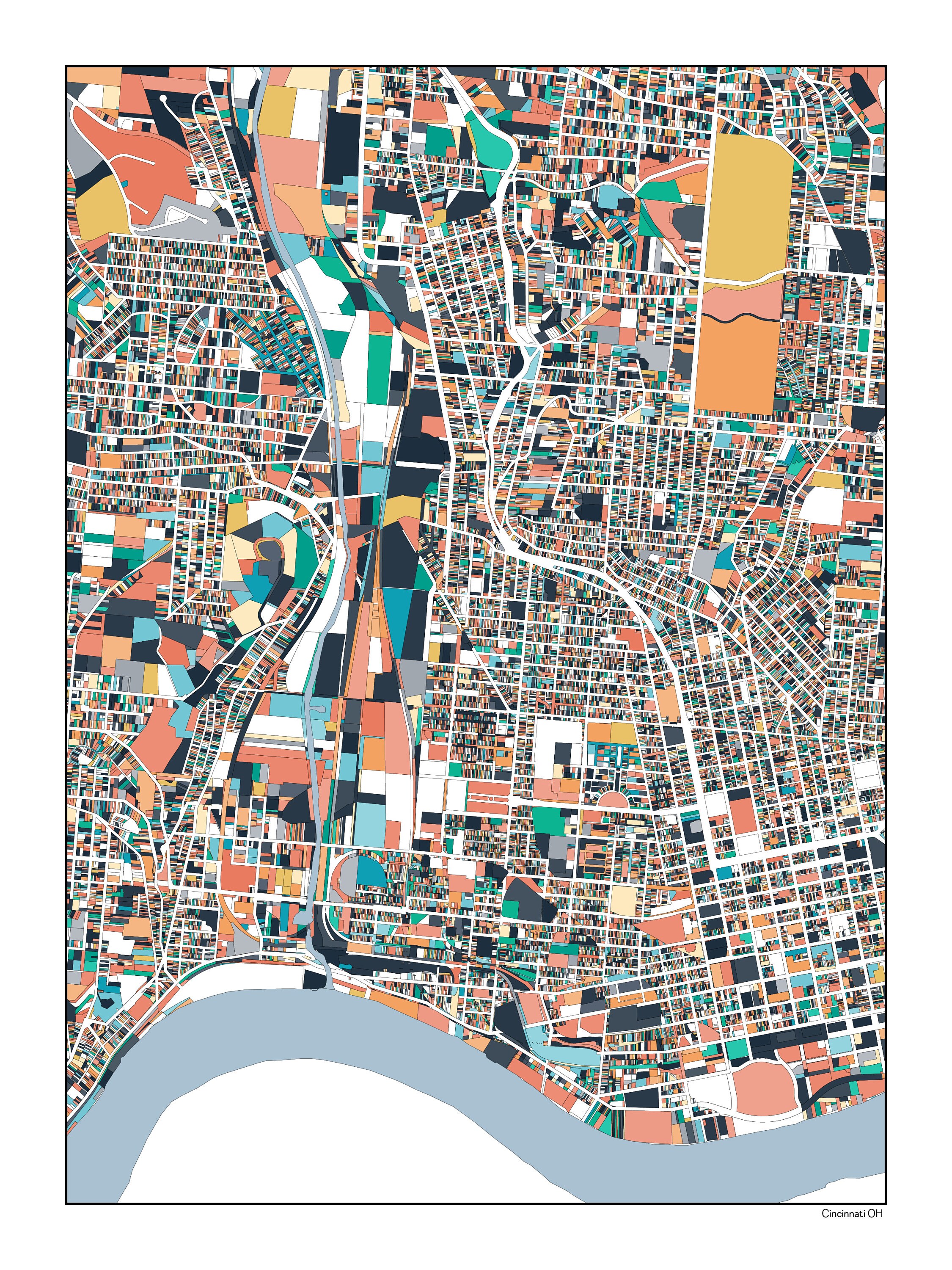 Cincinnati OH Abstract Map Art Print Cincinnati Art | Etsy