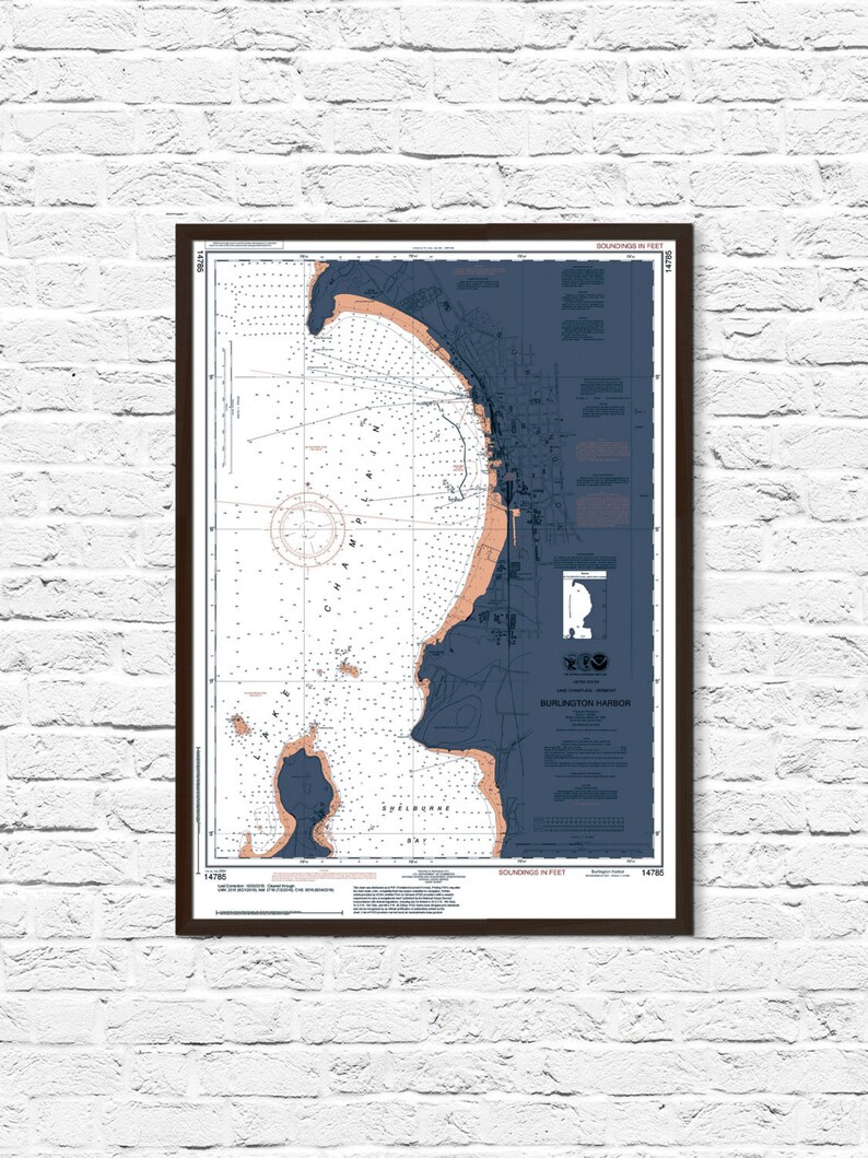 Burlington Vermont Map Art Nautical Chart Poster Print | Etsy