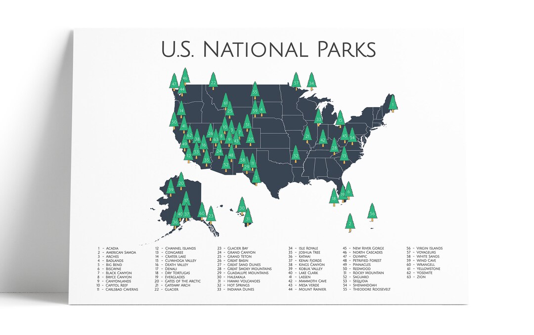 US National Parks Map Print: Adventure Nursery Art, Checklist Poster - Etsy