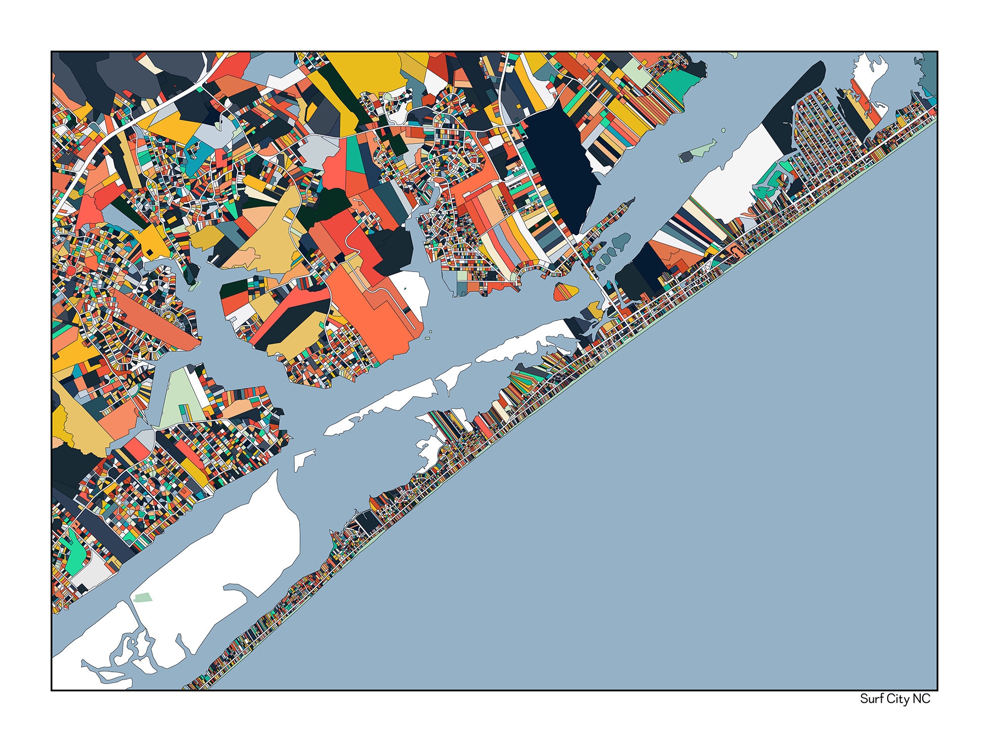 Surf City NC Beach House Map Print Poster Surf City Map | Etsy