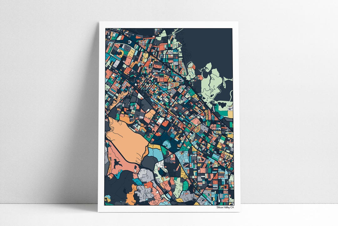 Silicon Valley Map Art Print: Abstract Menlo Park, Palo Alto, Stanford ...
