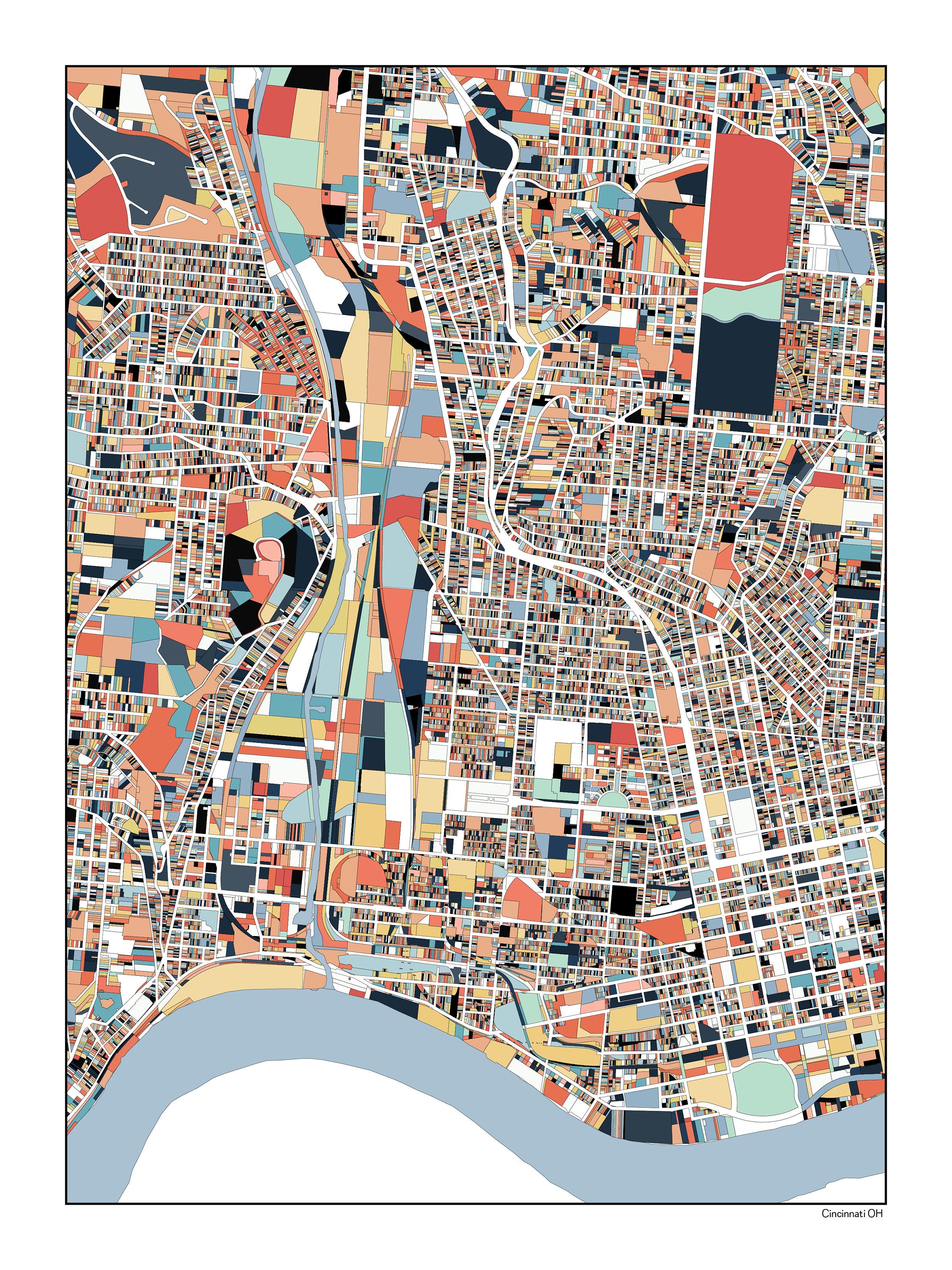 Cincinnati OH Abstract Map Art Print Cincinnati Art | Etsy