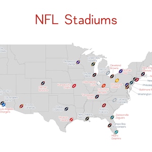 NFL Stadiums Map Man Cave Football Stadiums Print Football Fan ...