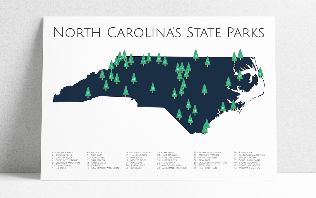 NC State Parks Map Art: North Carolina Checklist, Hiker Gift - Etsy