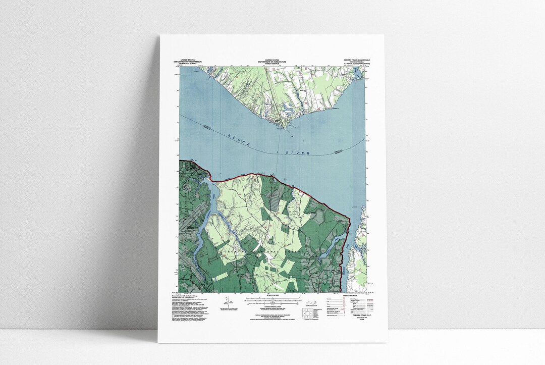 Cherry Point NC Vintage Map Poster Print Wall Art, Cherry Point North ...