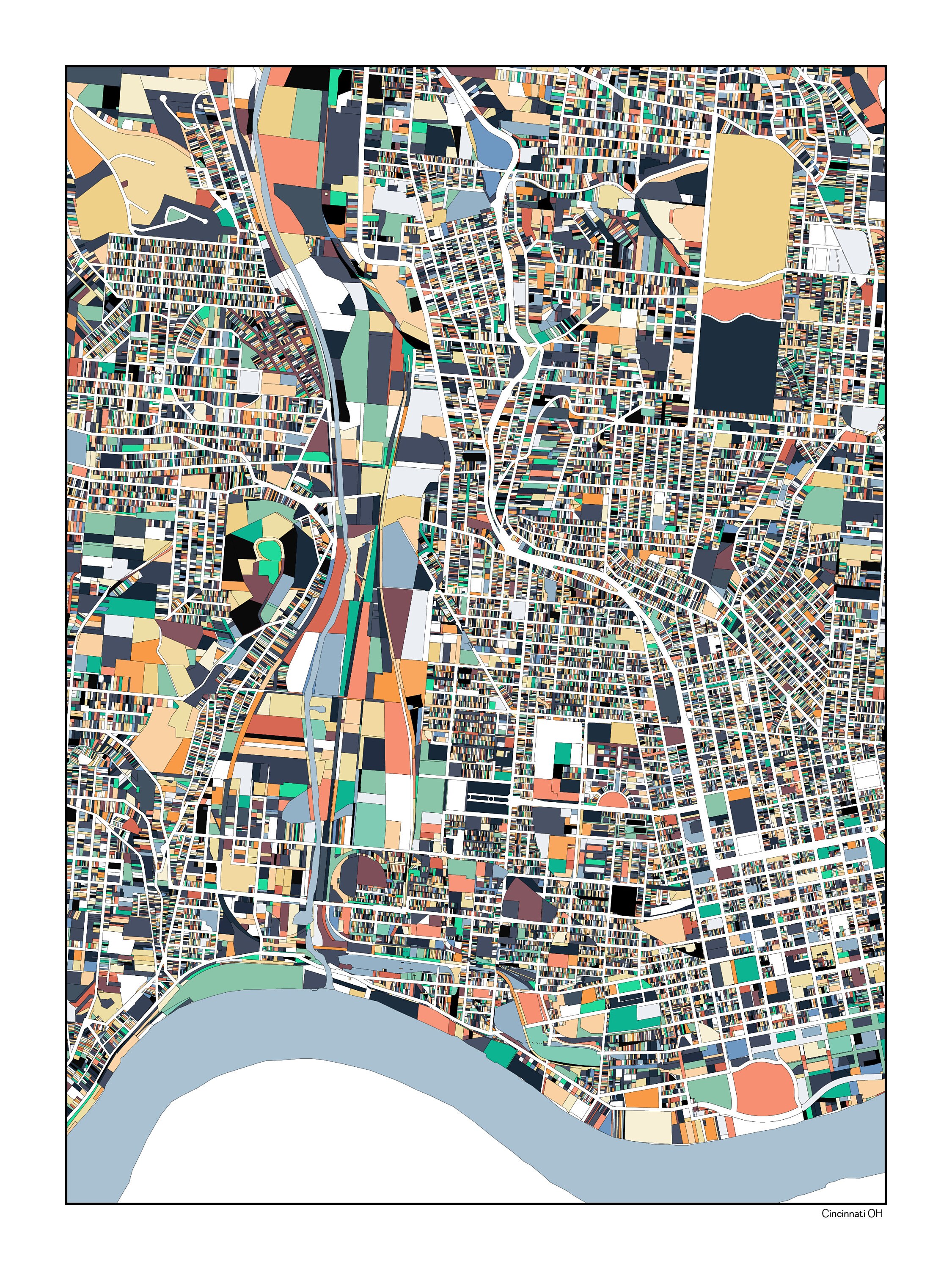 Cincinnati OH Abstract Map Art Print Cincinnati Art | Etsy