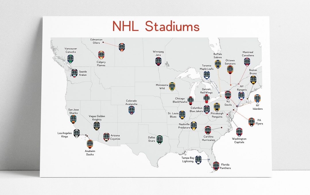 NHL Stadiums Map Hockey Christmas Gift for Him Hockey Stadiums Map Art Print Man Cave Wall Art ...