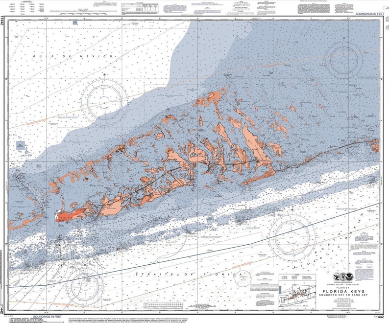 Florida Keys Map Print Fl Keys Nautical Chart Map Keys - Etsy