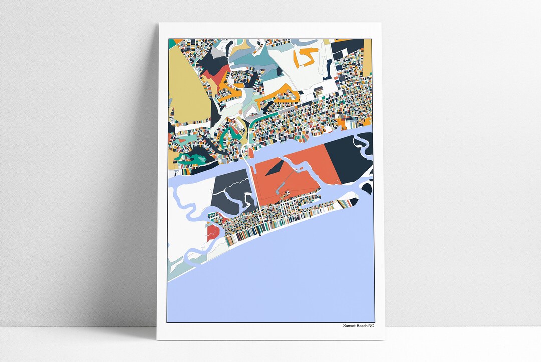 Sunset Beach NC Map Art Print: Coastal Carolina Abstract Decor - Etsy