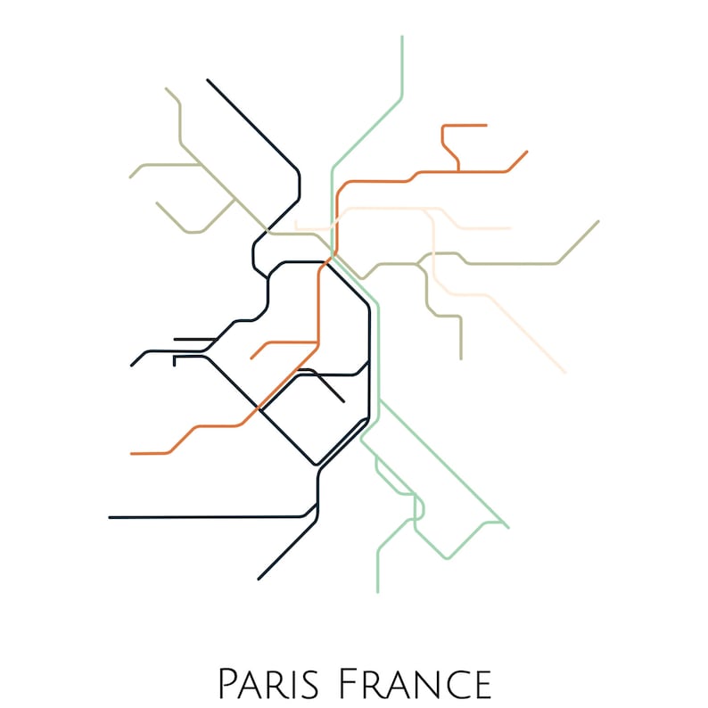 Paris Metro Map Transit Map Paris France Art Paris Map Art | Etsy