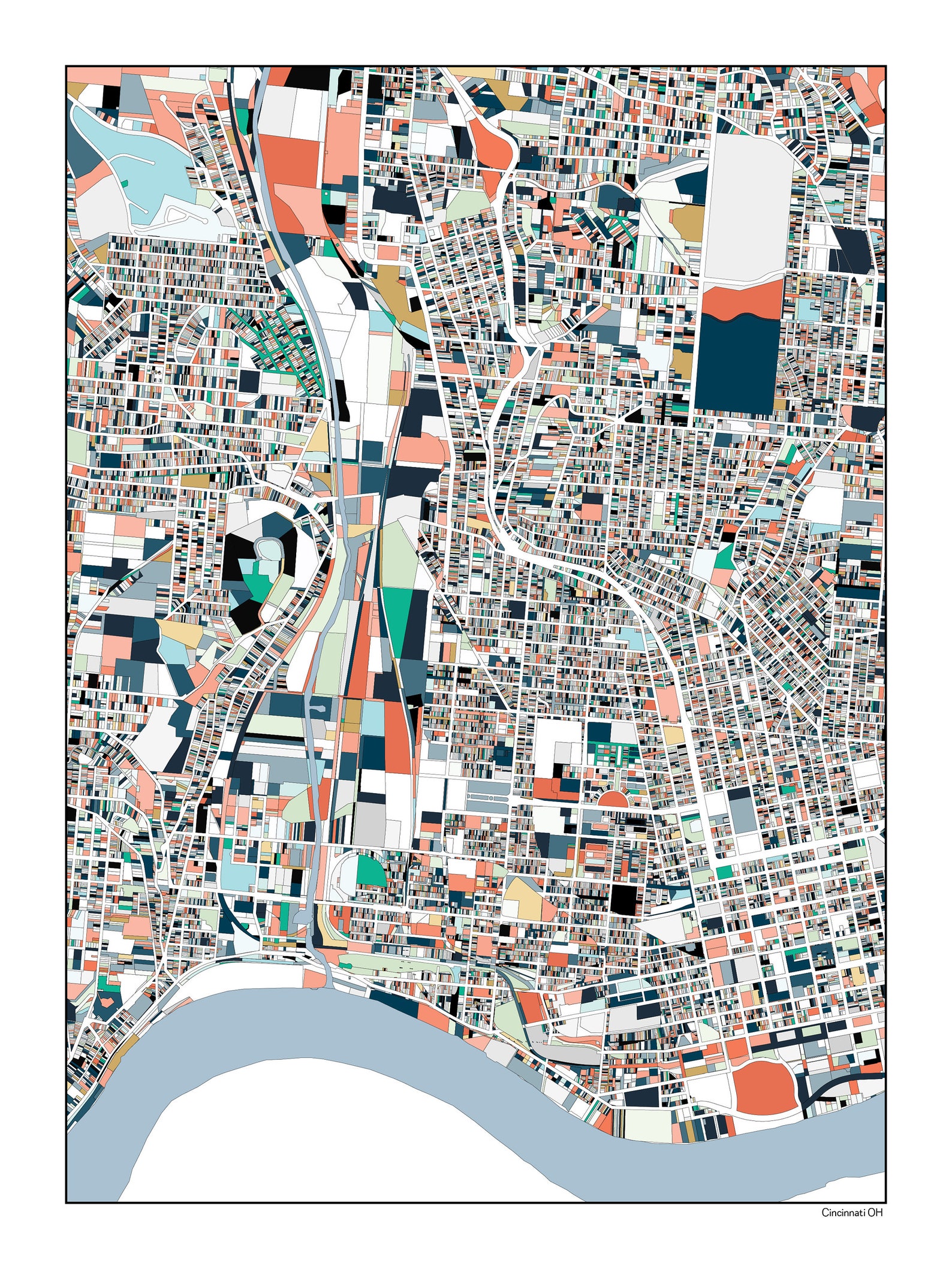Cincinnati OH Abstract Map Art Print Cincinnati Art - Etsy