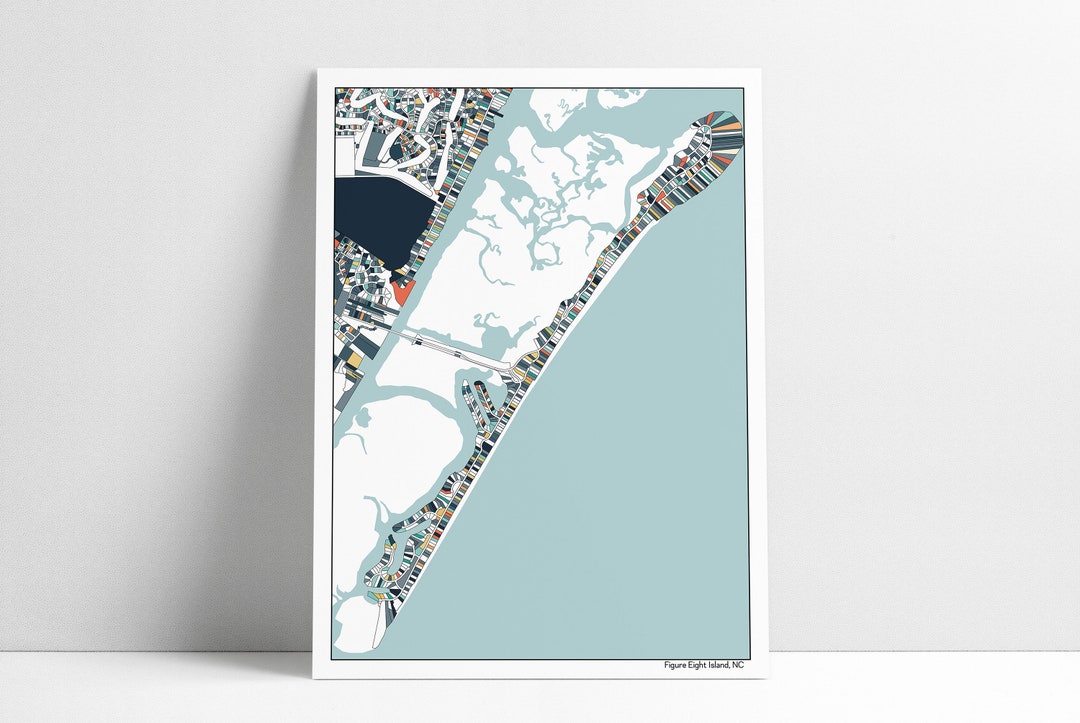 Figure Eight Island NC Map Art Print: Abstract Coastal Carolina Decor ...