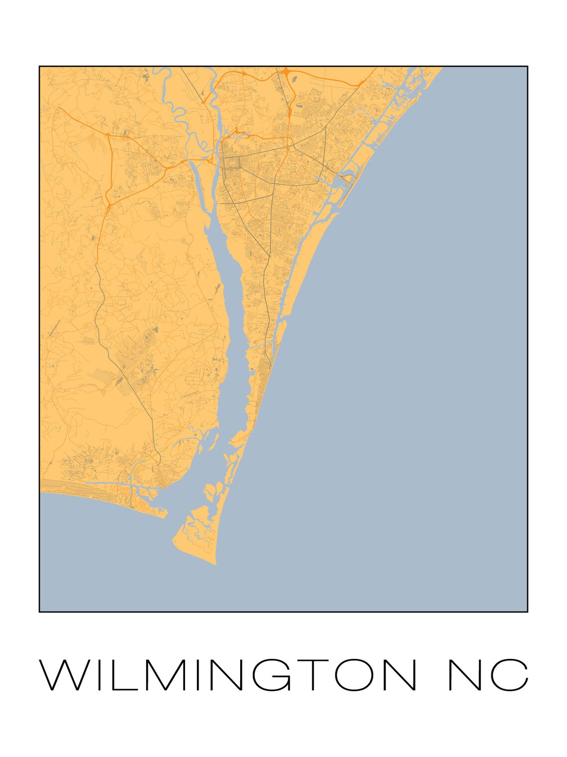 Wilmington NC Map City Streets Wilmington Map Wilmington | Etsy