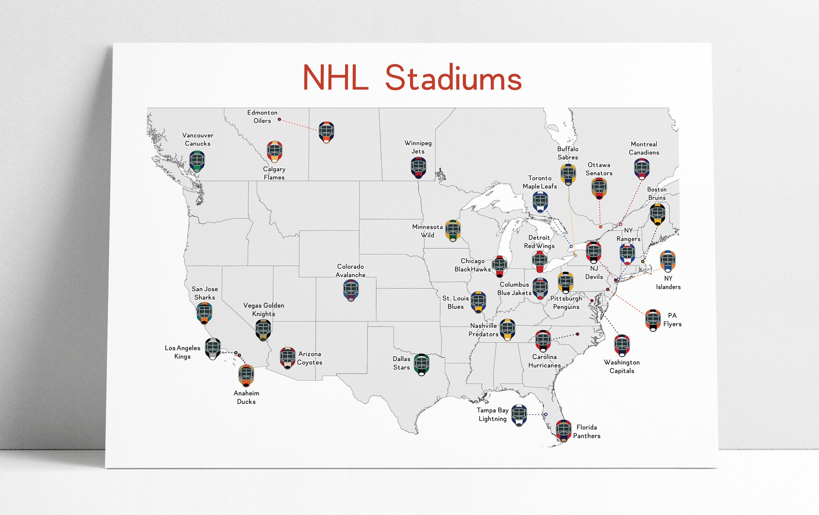 NHL Stadiums Map Hockey Stadiums Map Man Cave NHL Stadium | Etsy